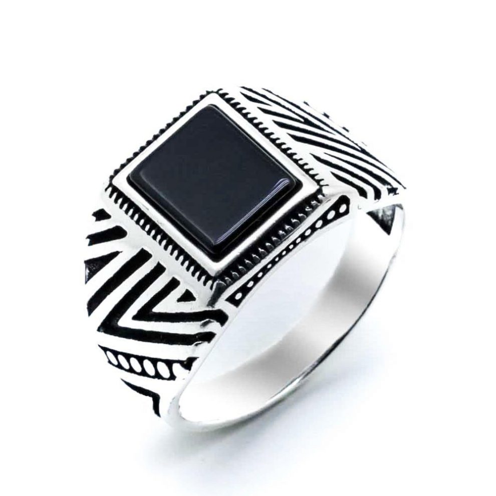 925 Sterling Silver Ring for Men with Black Square Onyx Stone - Ortak ...